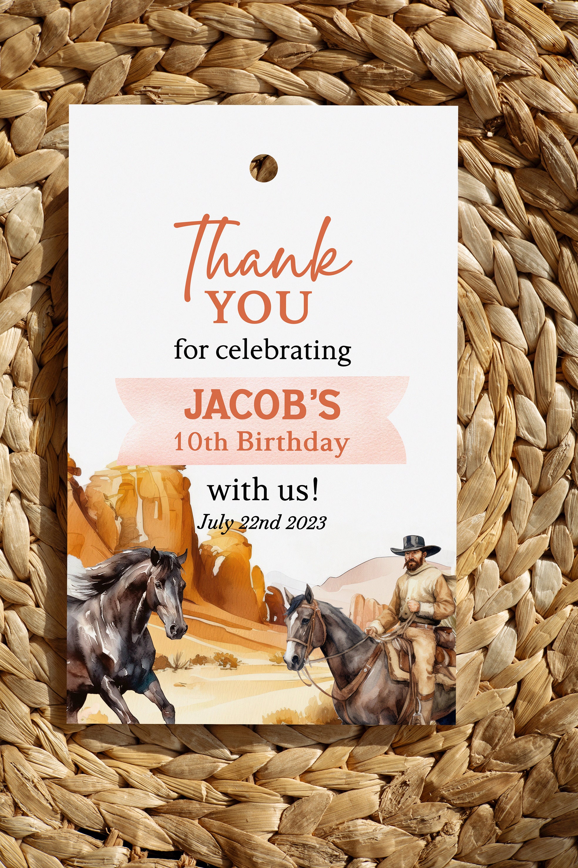 Kids Cowboy Theme Thank You Tag, Wild West Party Favour Tags, Western ...