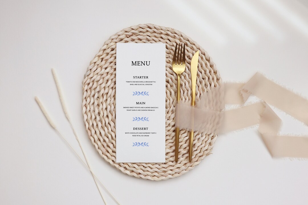 Elegant Blue Roses Wedding Menu, Personalized Event Menu, Personalized ...