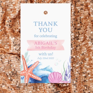 Mermaid Kids Party Thank You Tag, Mermaid Theme Gift Tag, Mermaid Favor ...