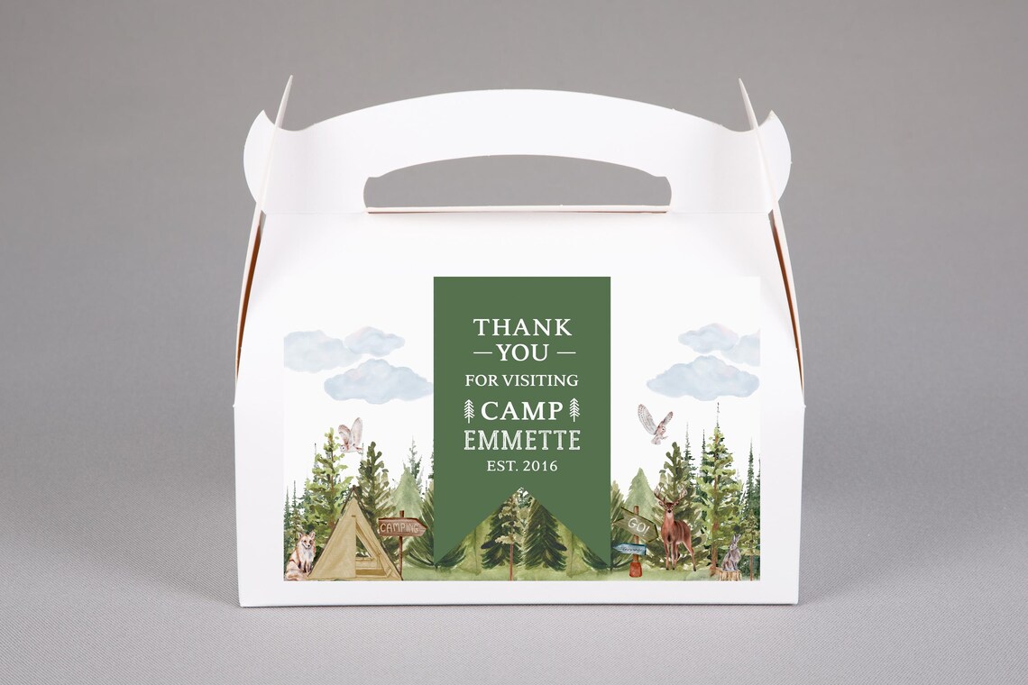 Kids Camping Party Box Label, Kids Camping Sticker for Favor Box ...