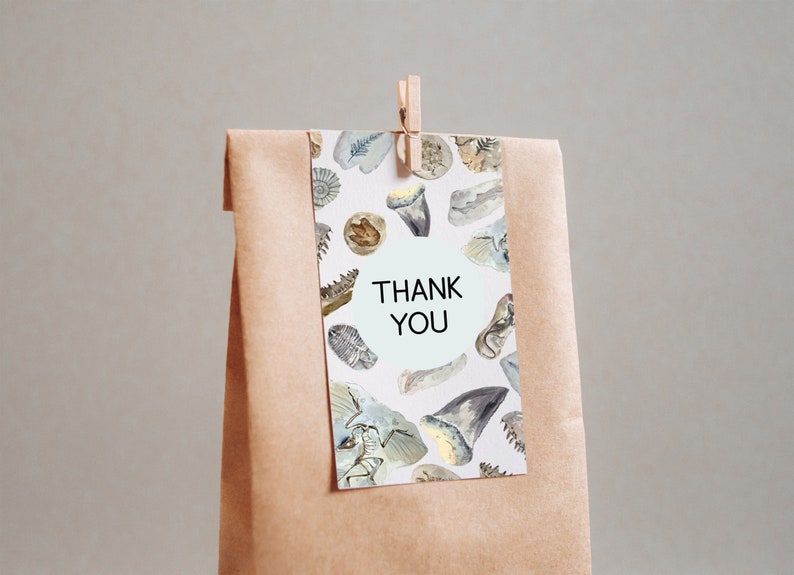 Fossils Thank You Tag, Birthday Party Tag, Printable Fossil Tag, Dino ...