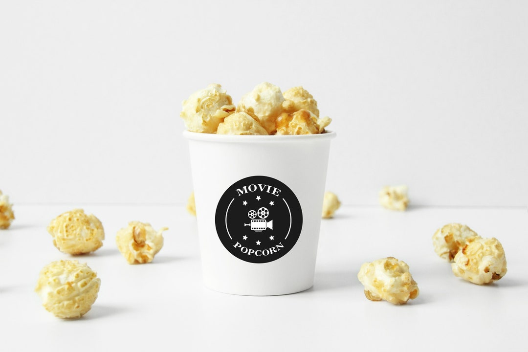 Movie Night Popcorn Sticker, Old Hollywood Popcorn Label for Engagement ...