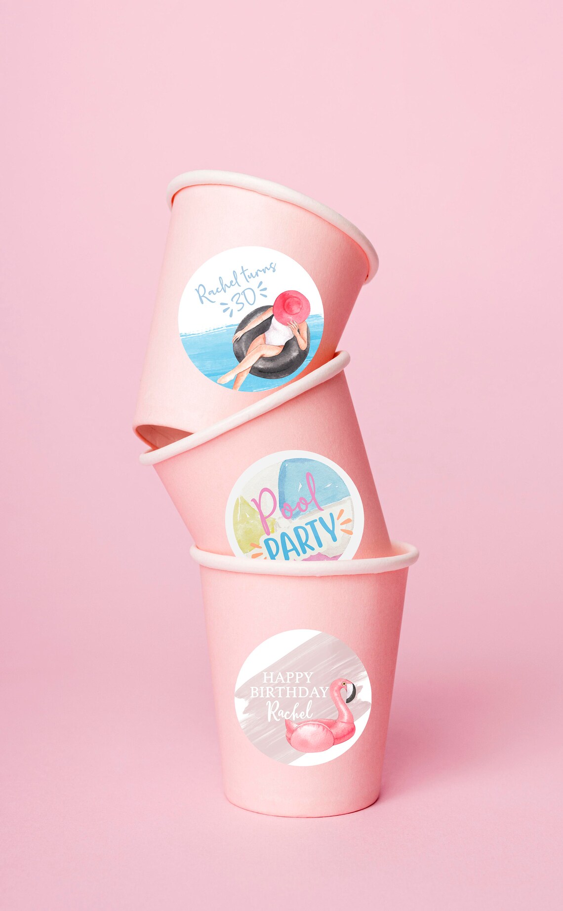 Custom Pool Party Cup Labels for Engagement, Birthday Pool Party Cup ...
