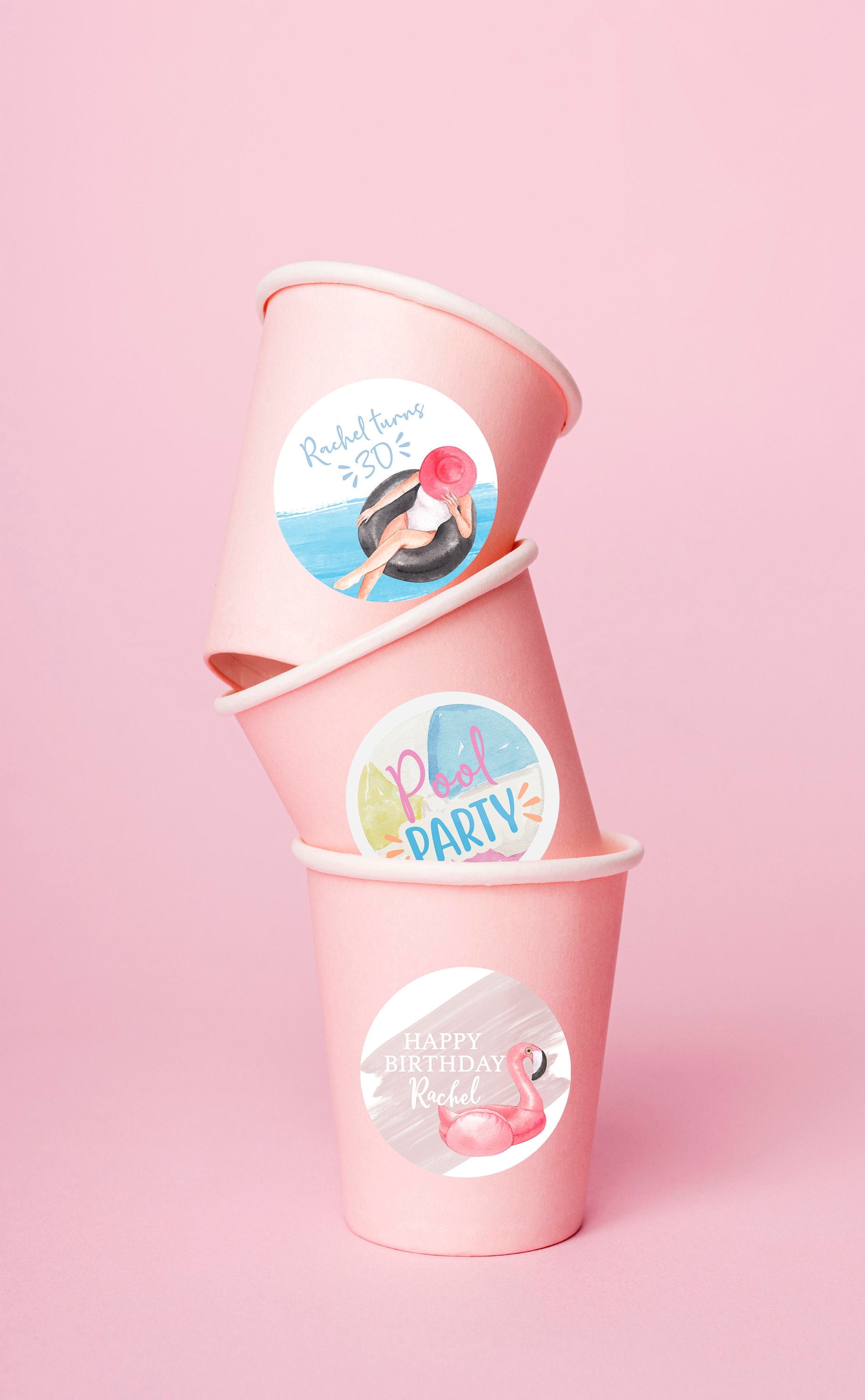 Custom Pool Party Cup Labels for Engagement, Birthday Pool Party Cup ...