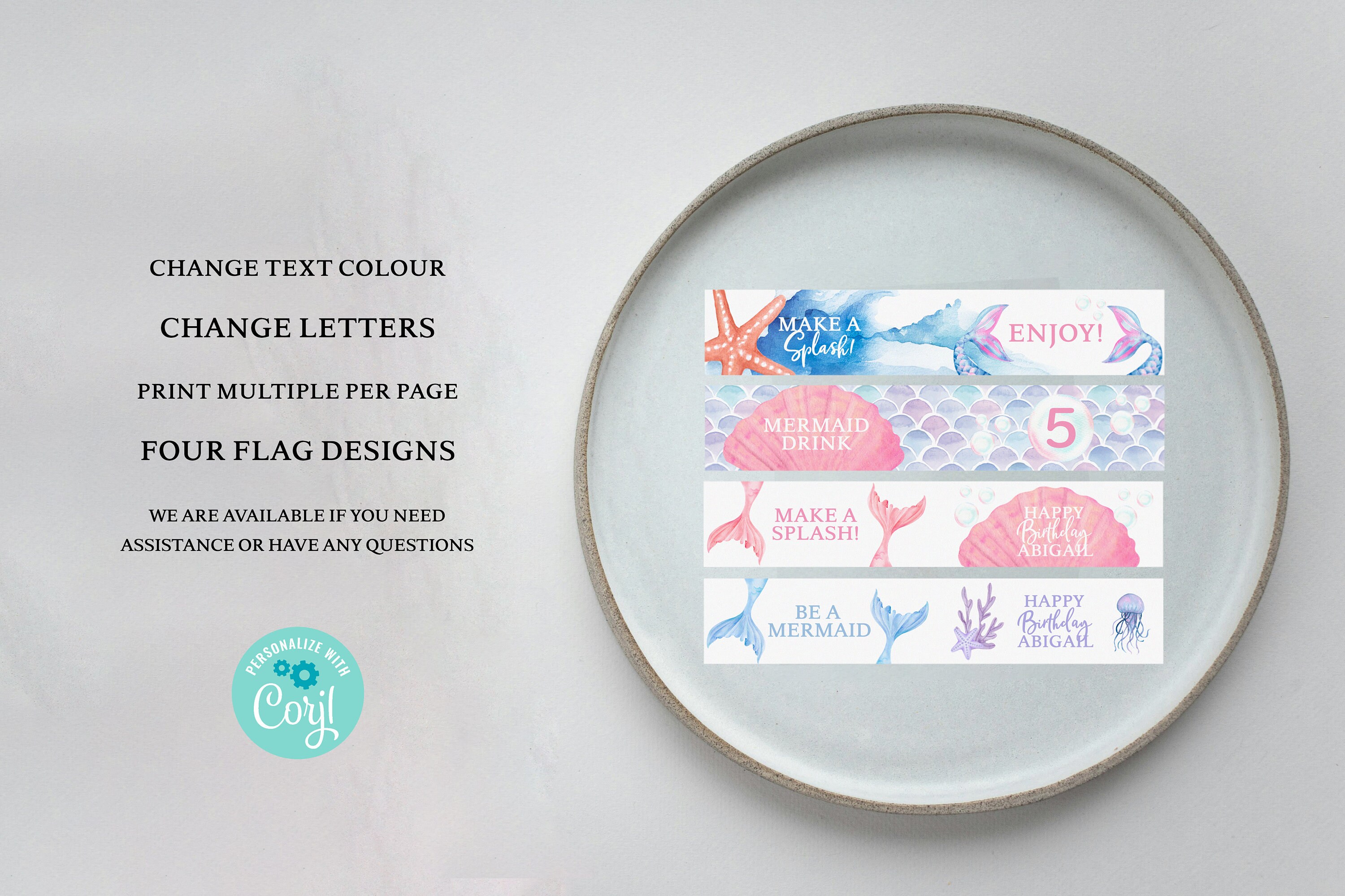 Personalized Mermaid Straw Flags for Birthday Parties and Events, Kids ...