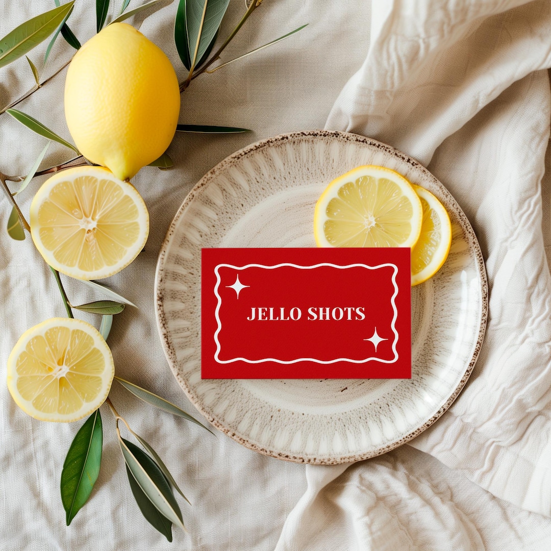 Modern Red Food Labels, Custom Food Place Cards, Red Bridal Shower Food ...