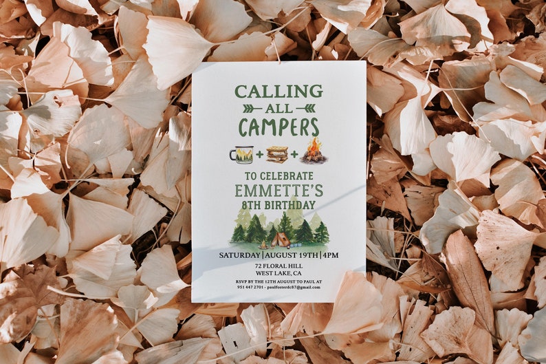 Personalized Kids Camping Party Invites, Custom Backyard Camp Party ...