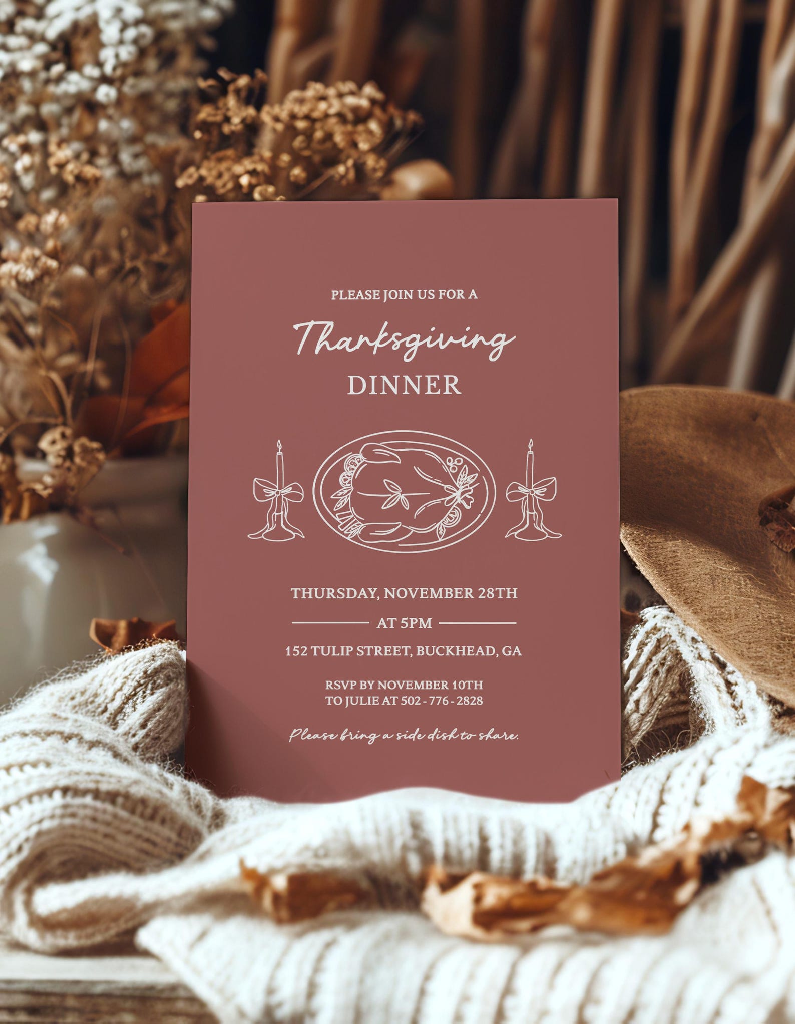 Autumn Inspired Thanksgiving Invitation, Fall Colors Dinner Invite ...