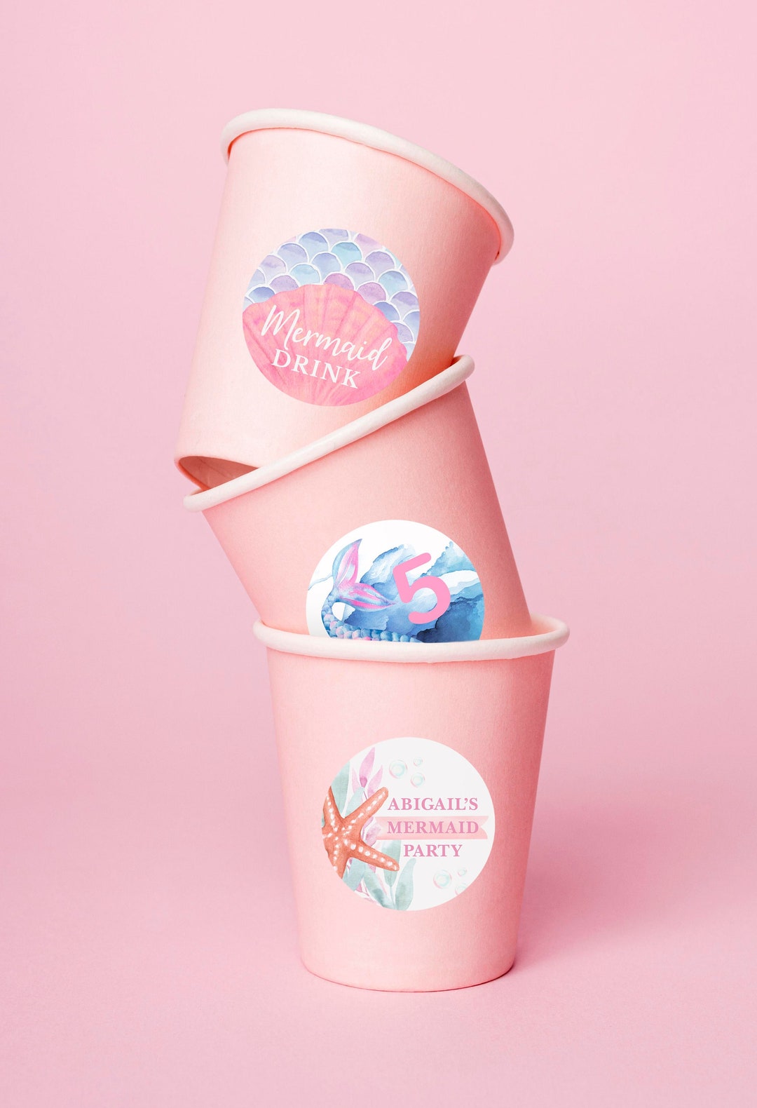 Personalized Mermaid Cup Labels for Kids Parties, Mermaid Tail Stickers ...