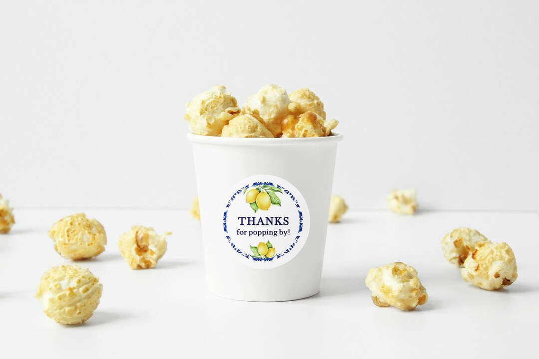 Thanks for Popping By, Popcorn Sticker for Weddings, Mediterranean ...