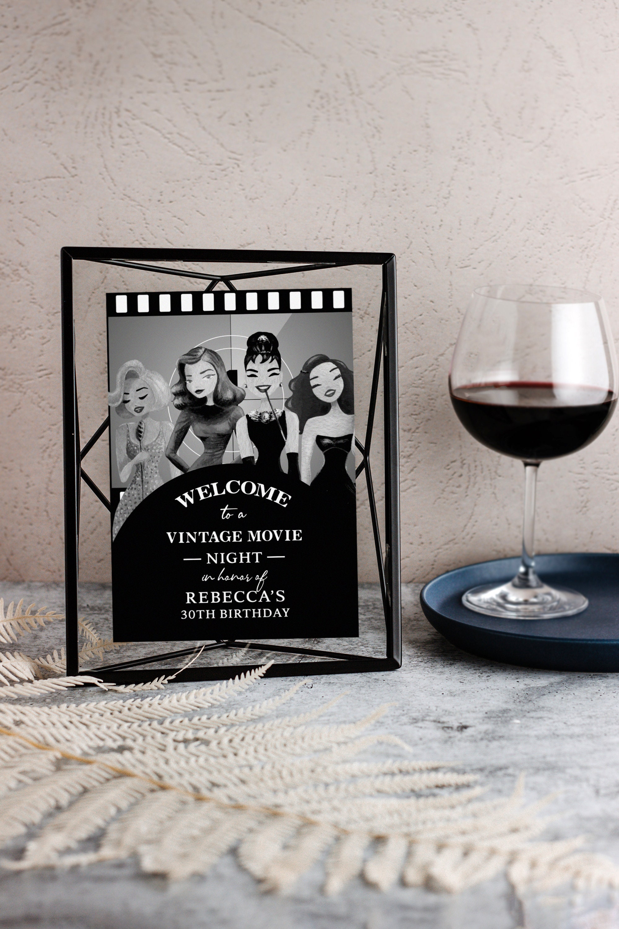 Vintage Movie Night Welcome Sign, Old Hollywood Movie Party Evening ...