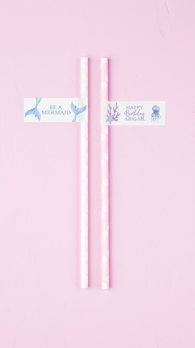 Personalized Mermaid Straw Flags for Birthday Parties and Events, Kids ...