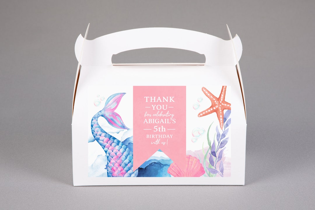 Mermaid Party Box Label, Mermaid Tail Birthday Favour Snack Box, Kids ...