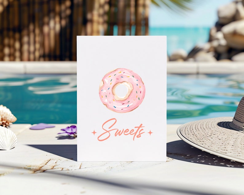 Custom Pool Party Signs for Drinks Dessert and Gifts, Four Personalized ...