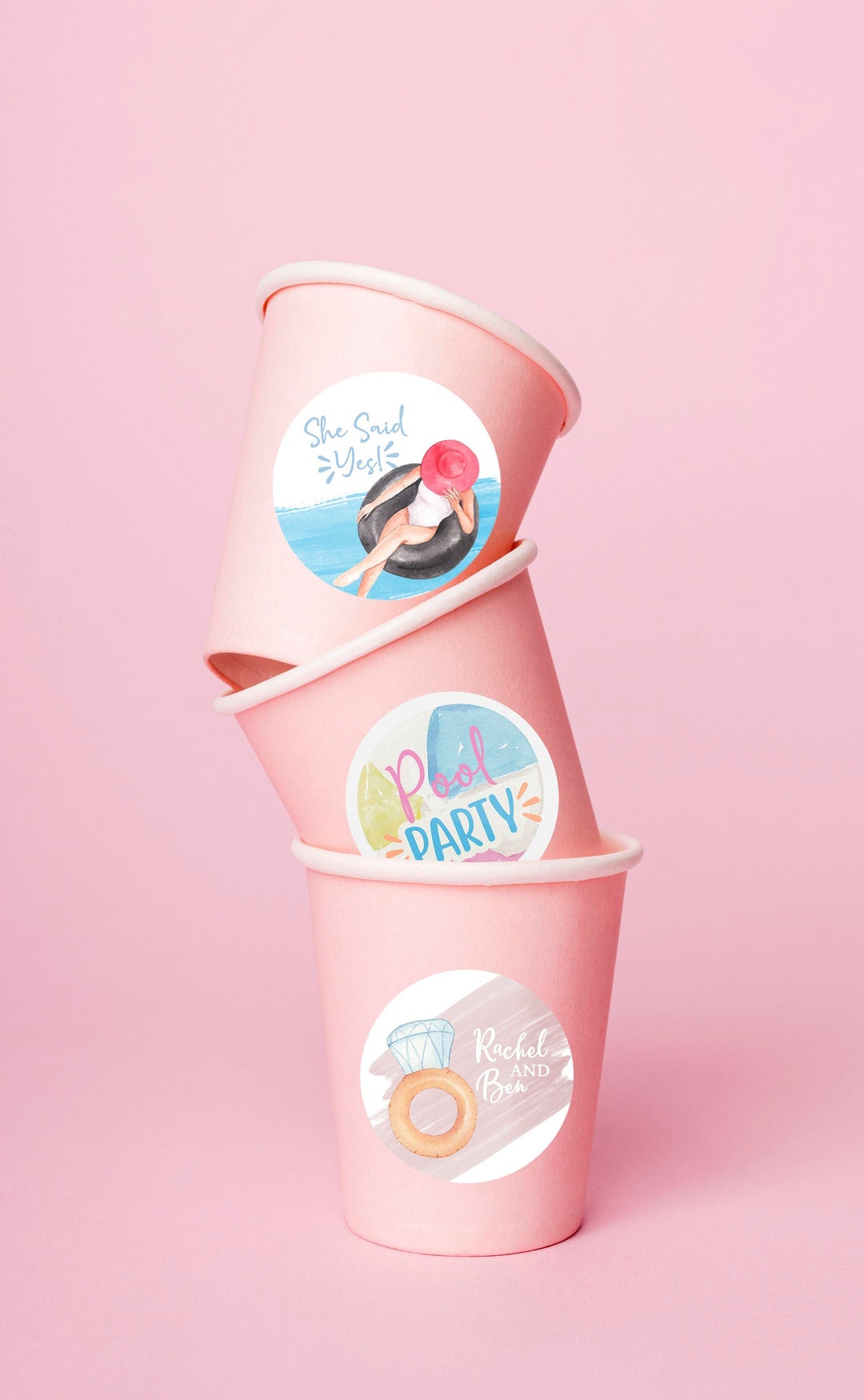 Custom Pool Party Cup Labels for Engagement, Birthday Pool Party Cup ...