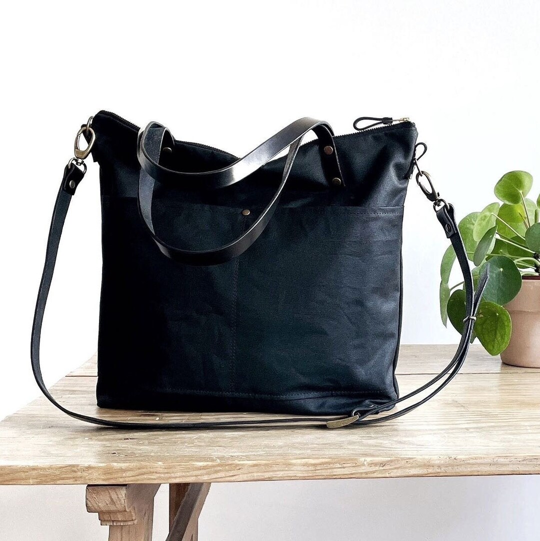 Large Work Bag With Zipper and Leather Handles, Waxed Canvas Waterproof ...