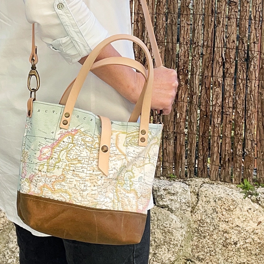 Small World Map Bag With Cross Body Strap, Canvas and Leather Shoulder ...