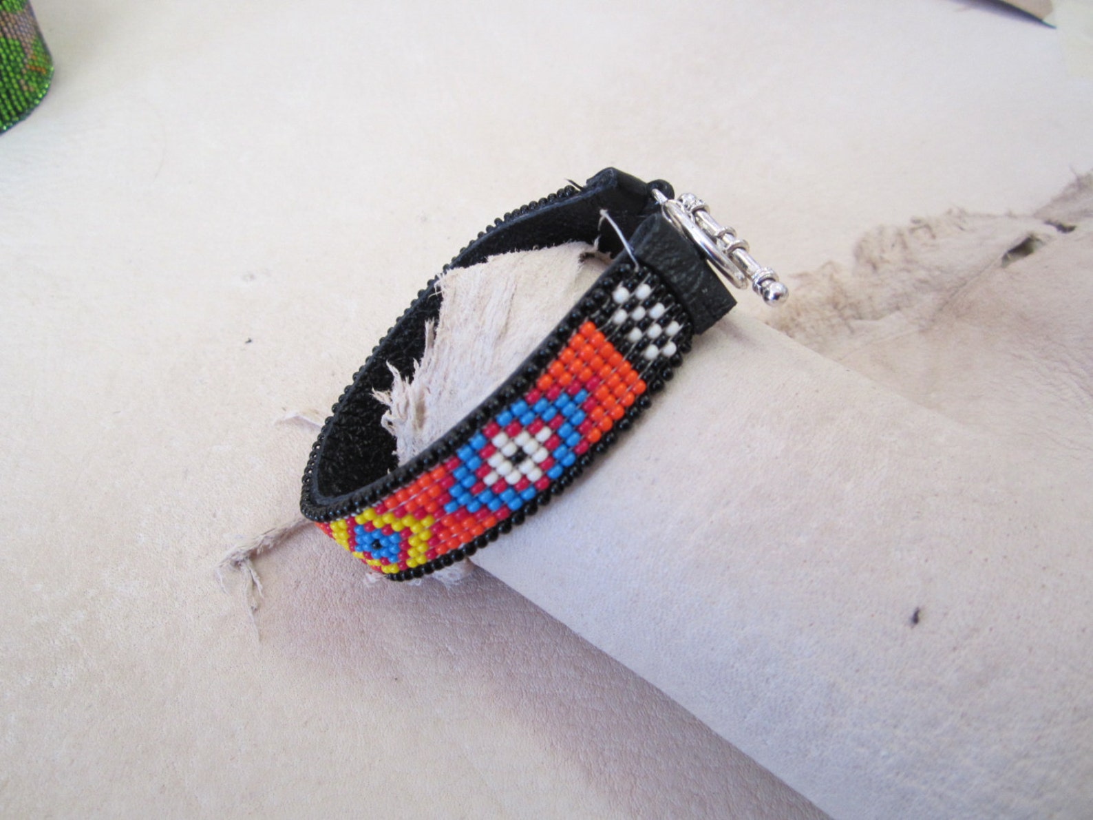 Orange Diamond Pattern Beaded Bracelet - Etsy