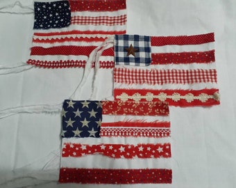Rag Flags Set of 3 Patriotic Primitive Americana Flags 4th | Etsy