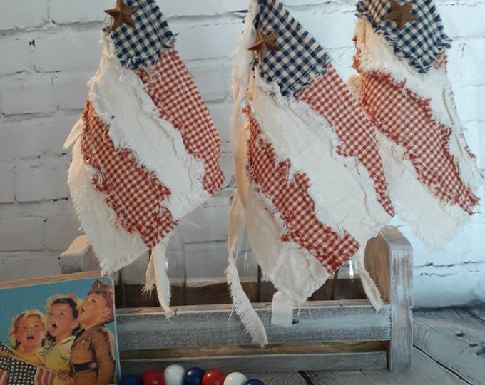 Rag Flags, Set of 3 Patriotic Primitive Americana Flags, 4th of July ...