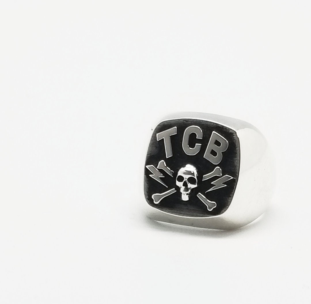 TCB "taking Care of Business" Skull Ring in 925 Silver - Etsy