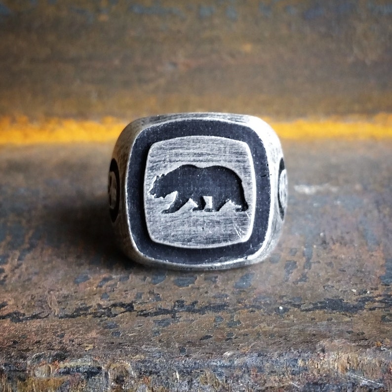 Solid .925 Oxydized Sterling Silver California Republic Bear Skull Ring ...