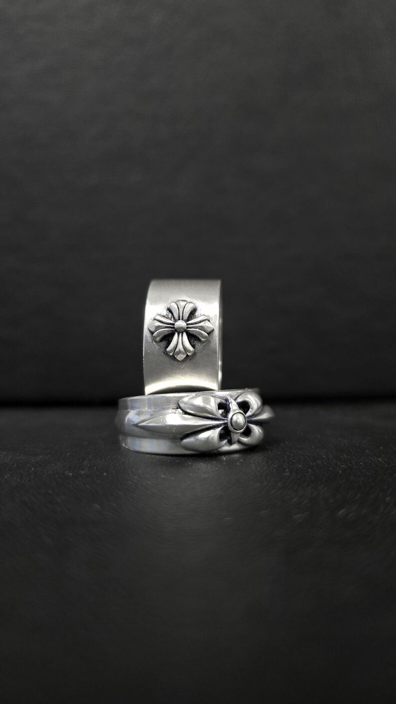 Chopper Iron Templar Floral Cross Band Ring - Etsy