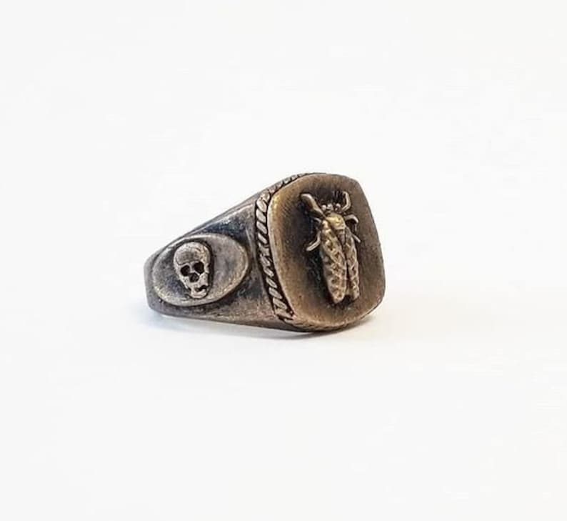 Solid Bronze Cicada Bug Insect Skull Ring Handmade in Canada Custom ...