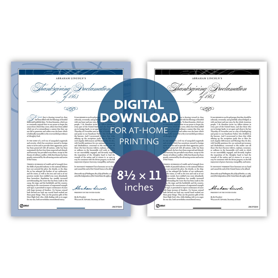 Abraham Lincoln’s Thanksgiving Proclamation of 1863: an 8.5- by 11-inch ...
