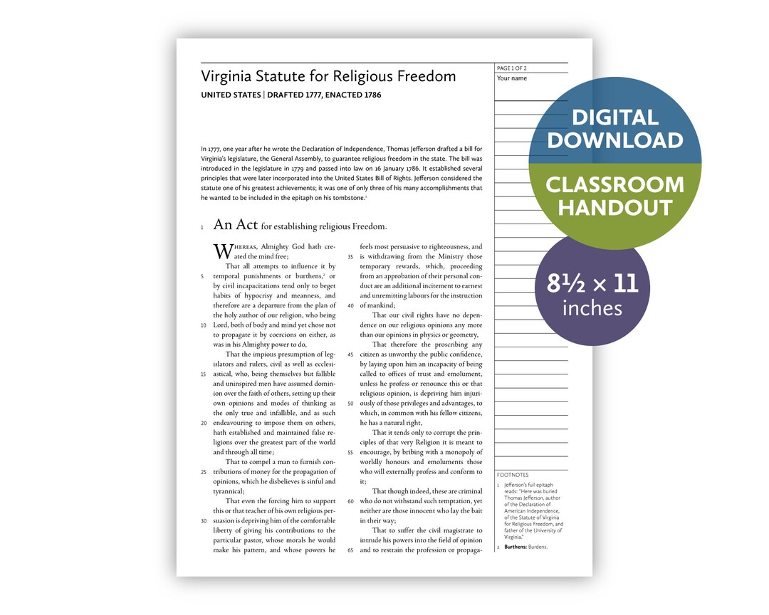 Virginia Statute for Religious Freedom (united States | Drafted 1777 ...