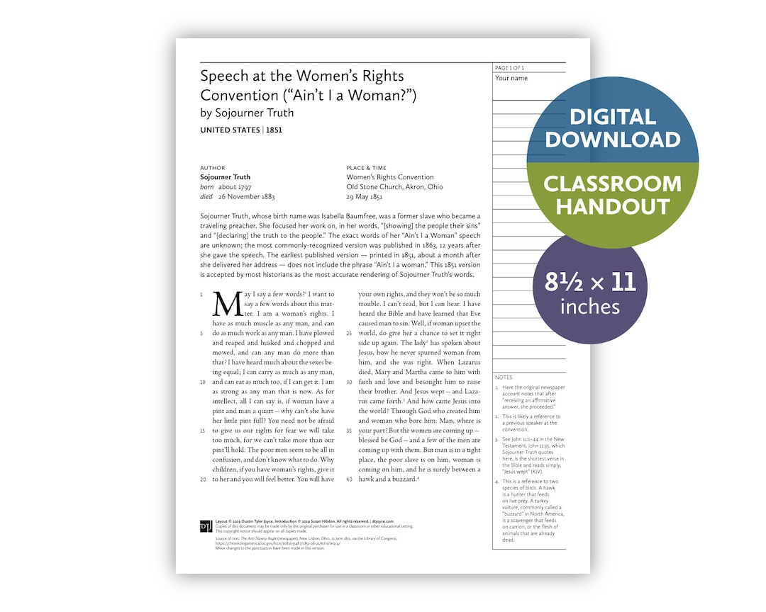 Sojourner Truth: Speech at the Women’s Rights Convention (“ain’t I a ...