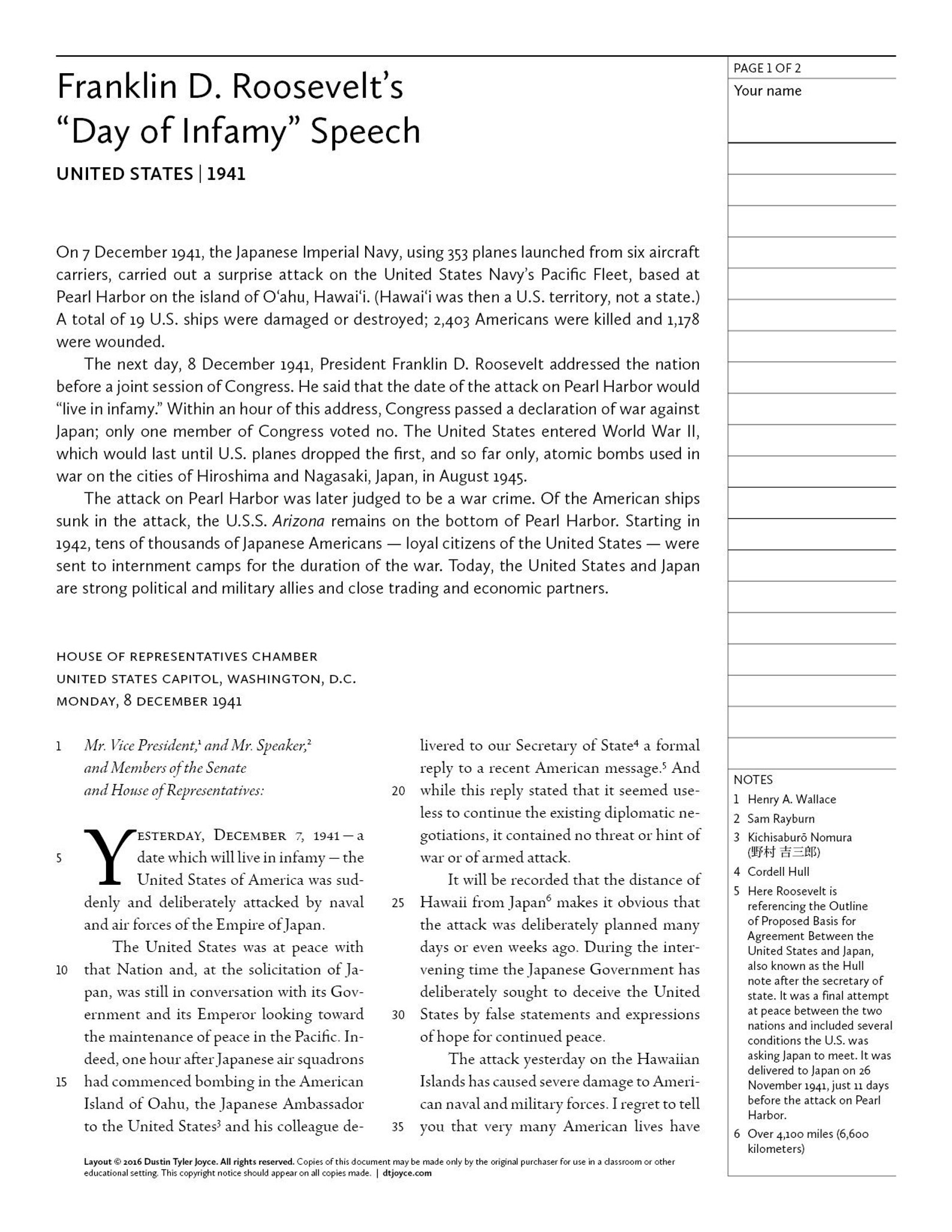 Franklin D. Roosevelts day of Infamy Speech united States - Etsy