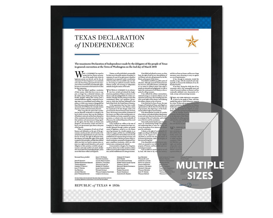 Texas Declaration of Independence: an Unframed Print in Multiple Sizes ...