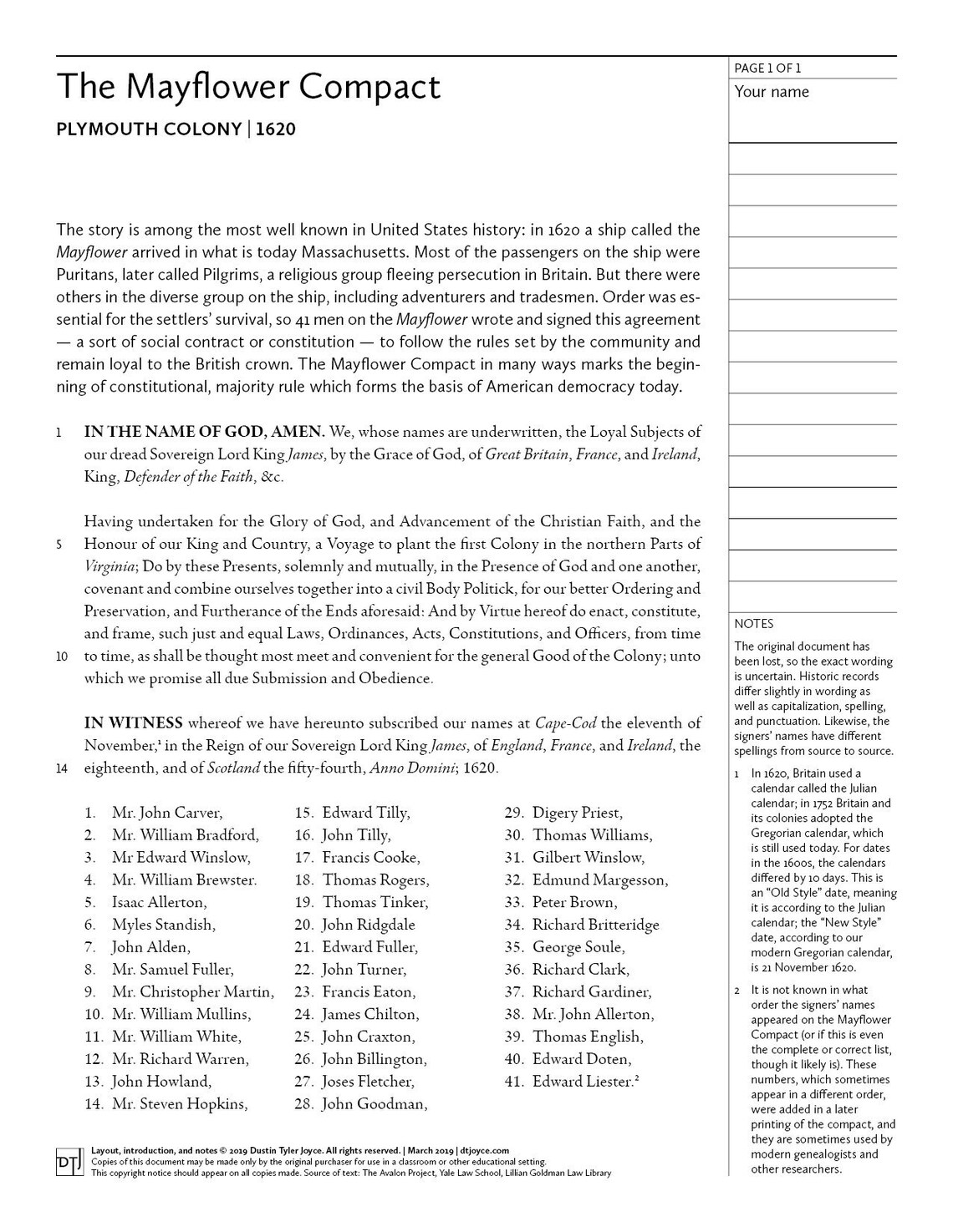 Mayflower Compact (plymouth Colony | 1620) — Digital Download ...
