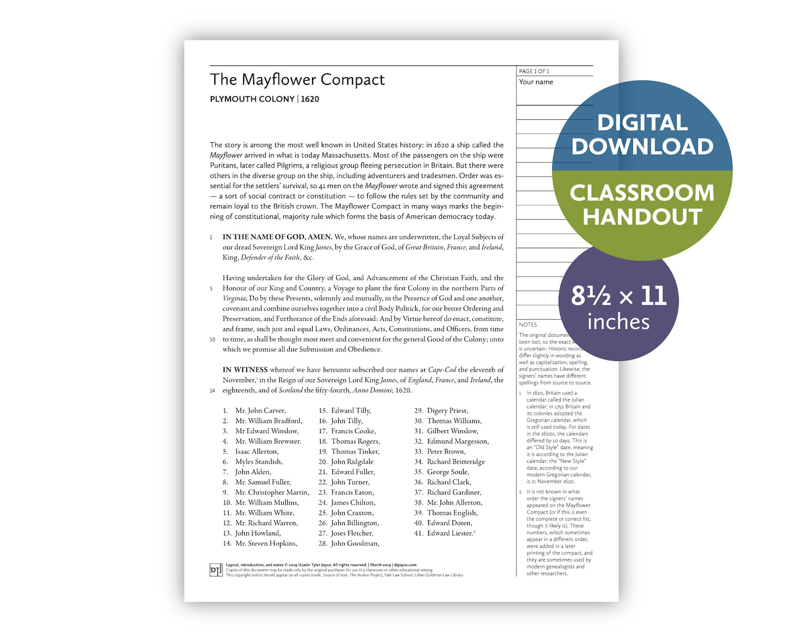 Mayflower Compact (plymouth Colony | 1620) — Digital Download ...