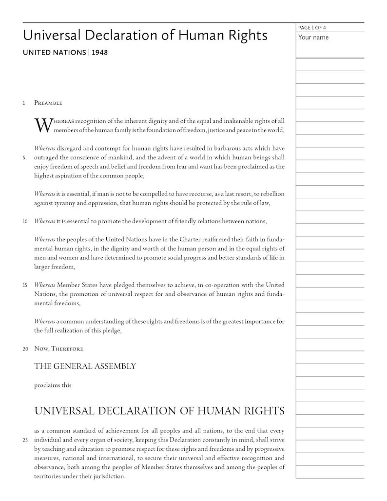 Universal Declaration of Human Rights english united - Etsy