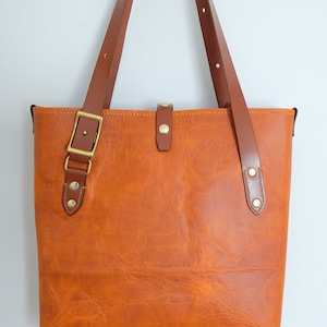 Leather Tote Bag (tan/chestnut) - Etsy