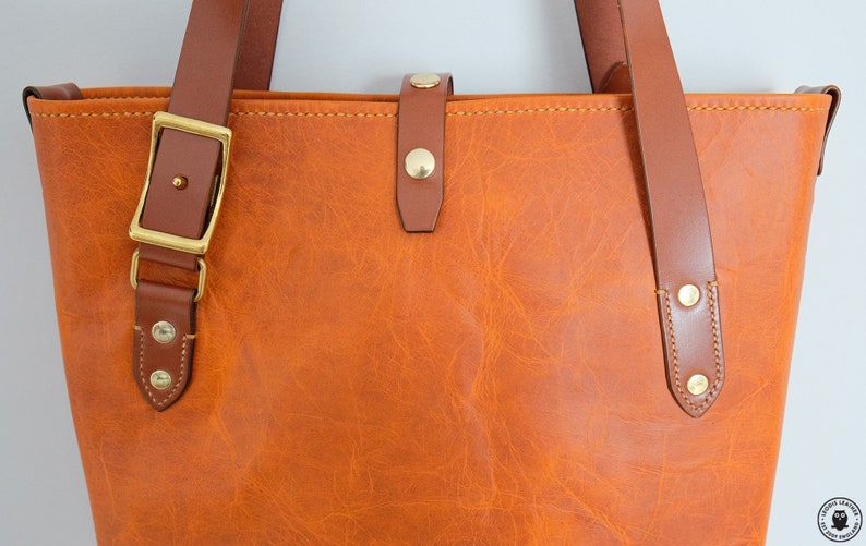 Leather Tote Bag tan/chestnut - Etsy