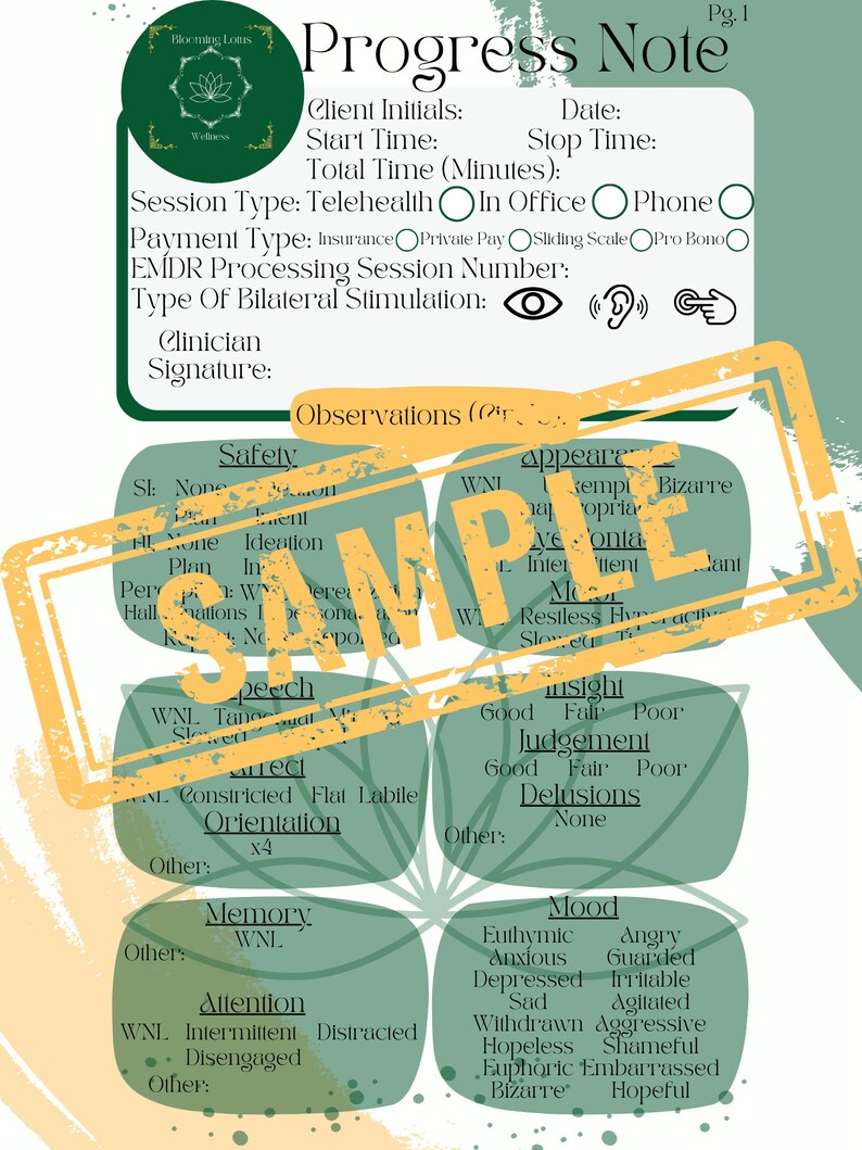 Customizable EMDR Therapy Notes Template - Etsy