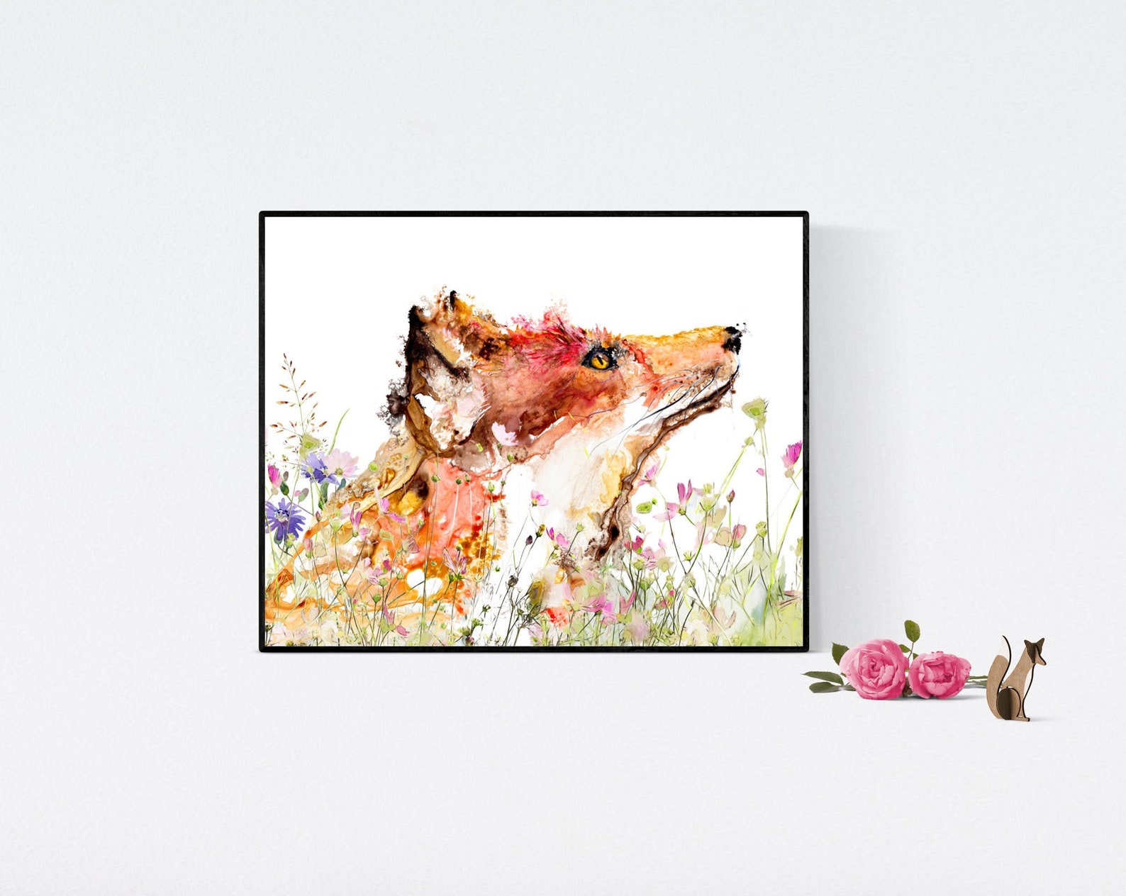 Fuchs und Blumen Kunstdruck Fuchs mit Blumen Wandkunst - Etsy.de