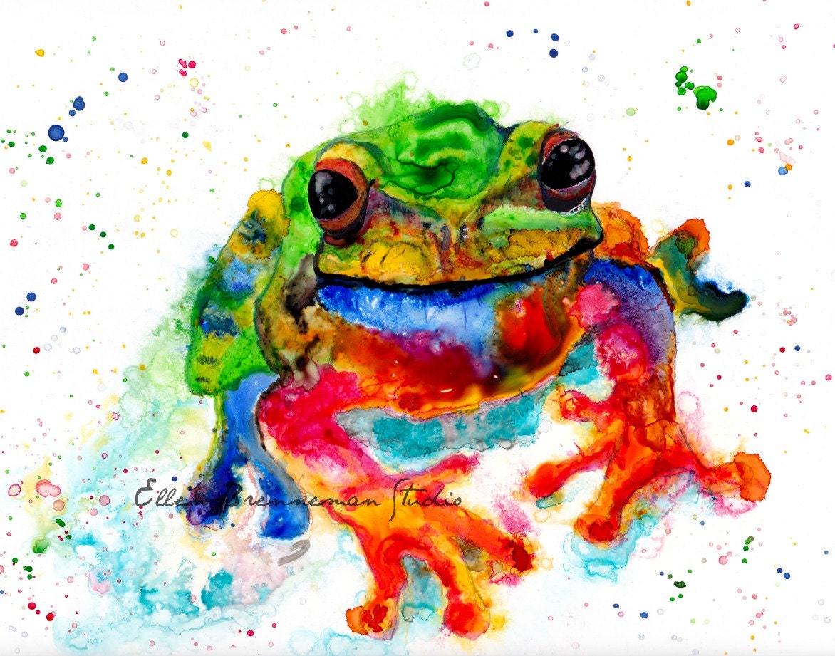 Colorful frog art print spirit animal wall decor by Ellen | Etsy