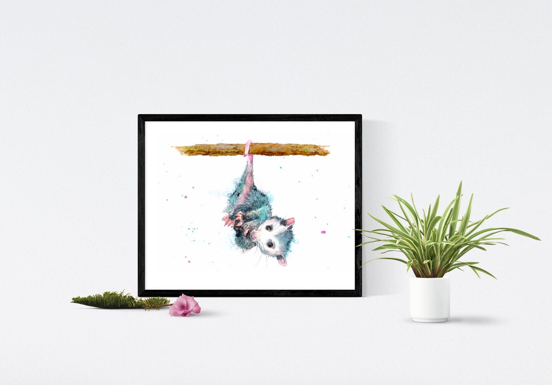 Opossum Art Print, Baby Opossum Wall Decor, Possum Hanging on Branch - Etsy