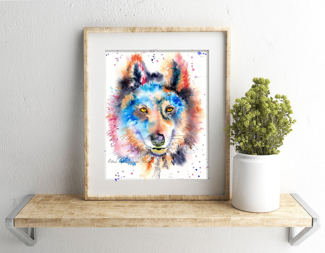 Colorful Wolf Art Wolf Wall Decor Wolf Watercolor Print | Etsy