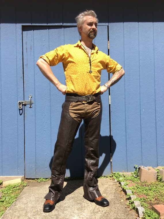Brown Leather Chaps, Steampunk, Western, Biker - Gem