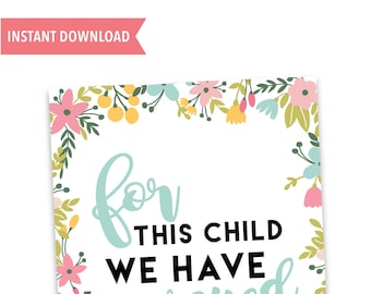For This Child We Have Prayed Bible Verse Nursery Wall Art Instant ...