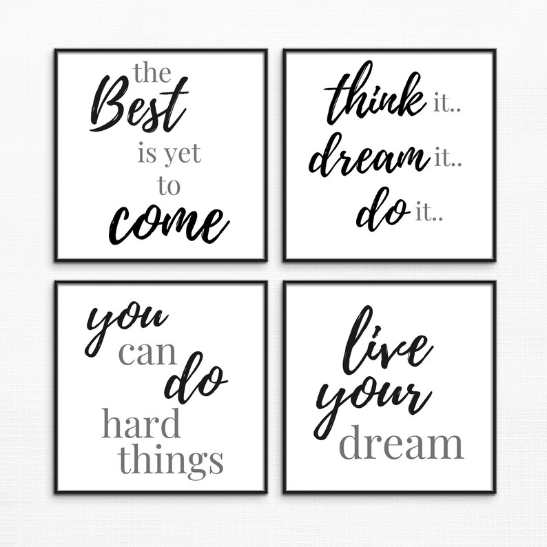 Inspirational Quote Art Prints: Black and Gray Motivational Gallery Set ...