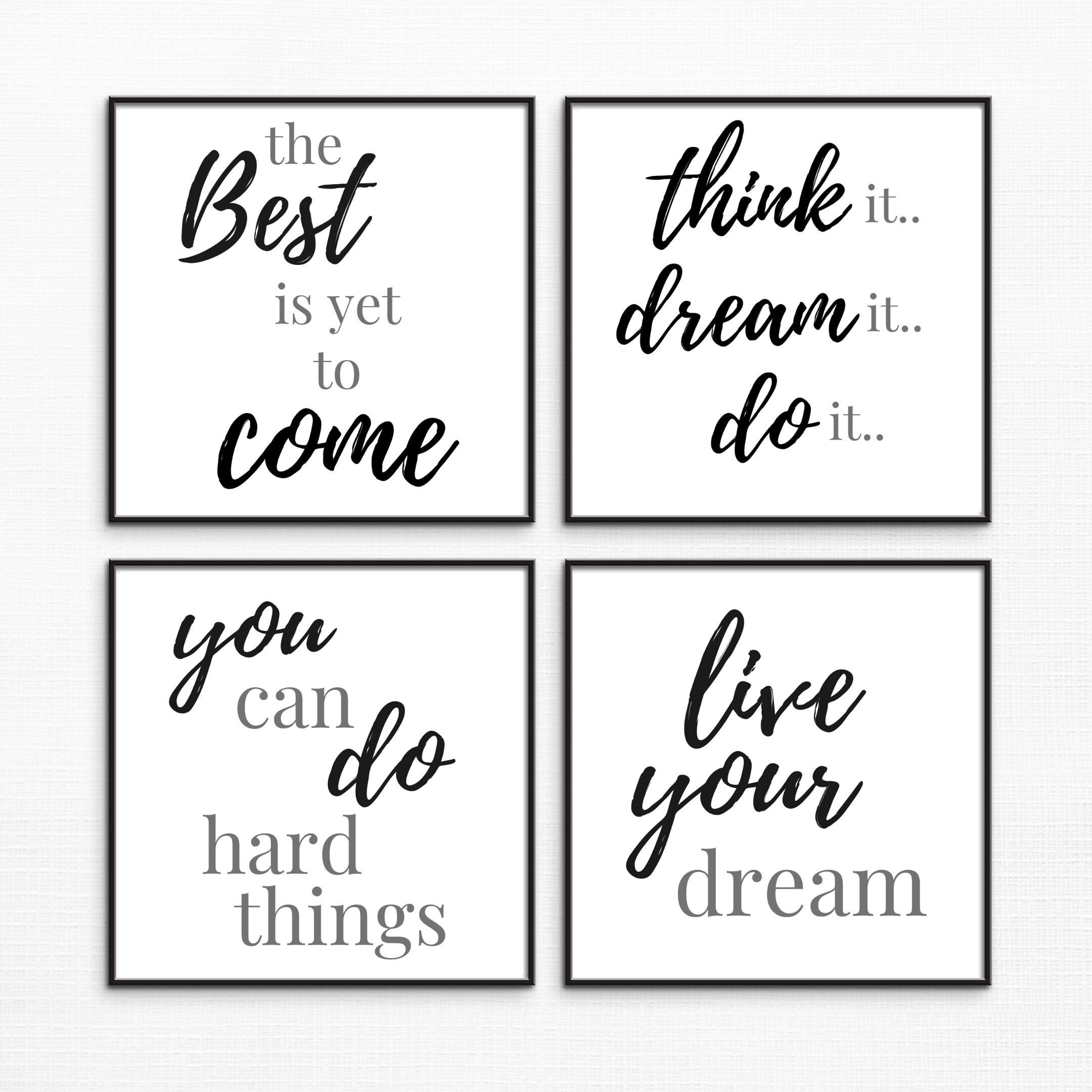 Inspirational Quote Art Prints: Black and Gray Motivational Gallery Set ...