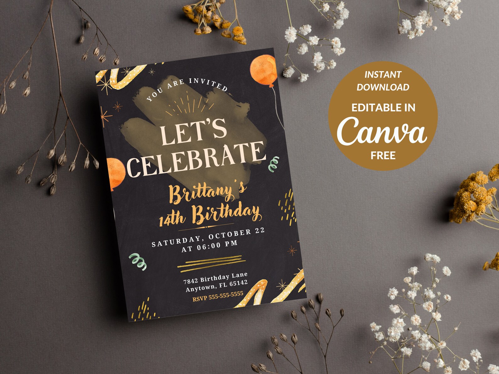 Editable Birthday Party Invitation Template, Editable Canva Birthday ...