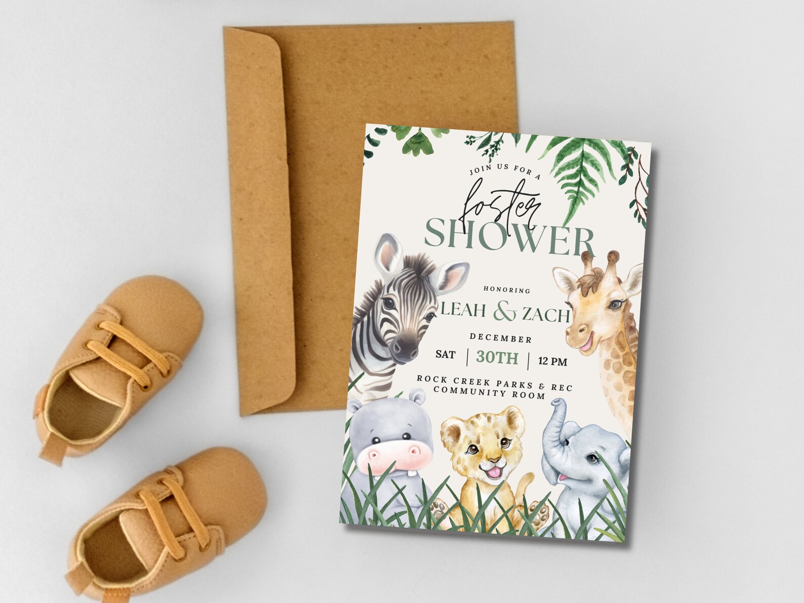 Editable Foster Shower Invitation Template: Safari Animals (canva ...
