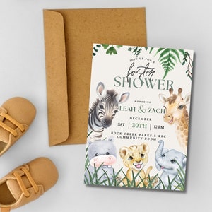 Editable Foster Shower Invitation Template: Safari Animals (canva ...